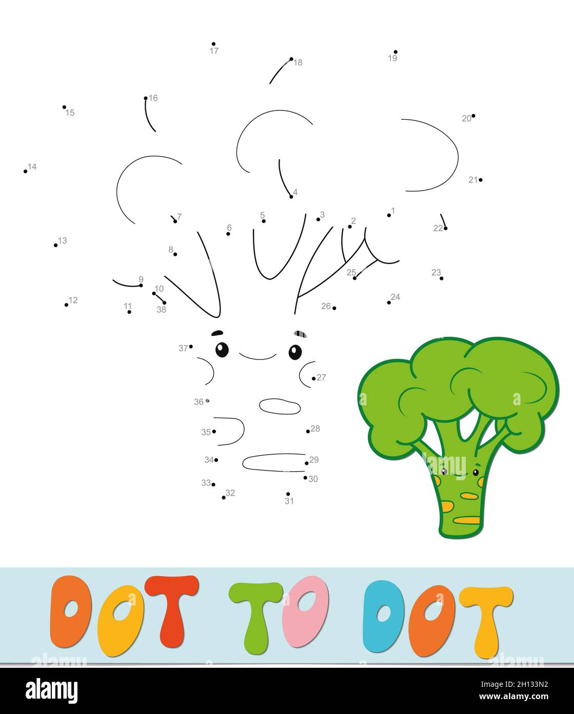 Dot to dot puzzle. Connect dots game. broccoli illustration Stock Photo ...