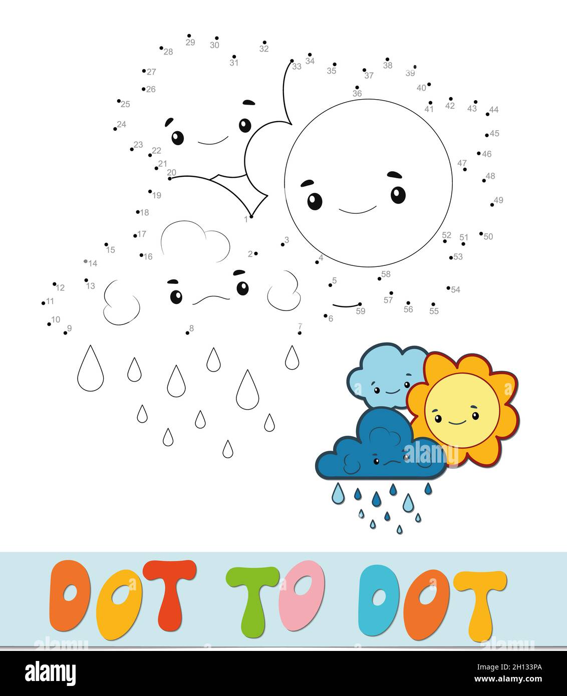 Dot to dot puzzle. Connect dots game. sun and cloud illustration Stock ...