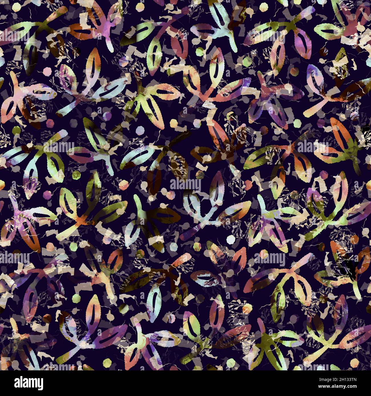 Exotic multicoloured boho floral camouflage scatter print. Seamless ...
