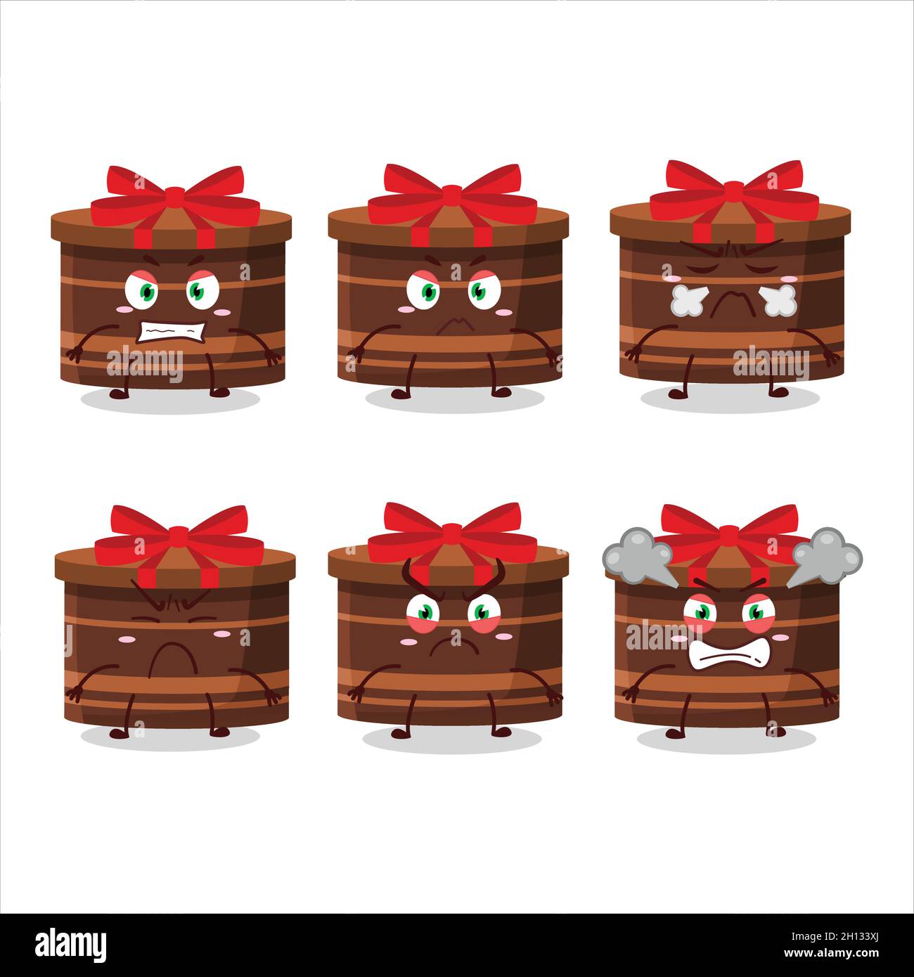 Brown round gift cartoon character with various angry expressions ...