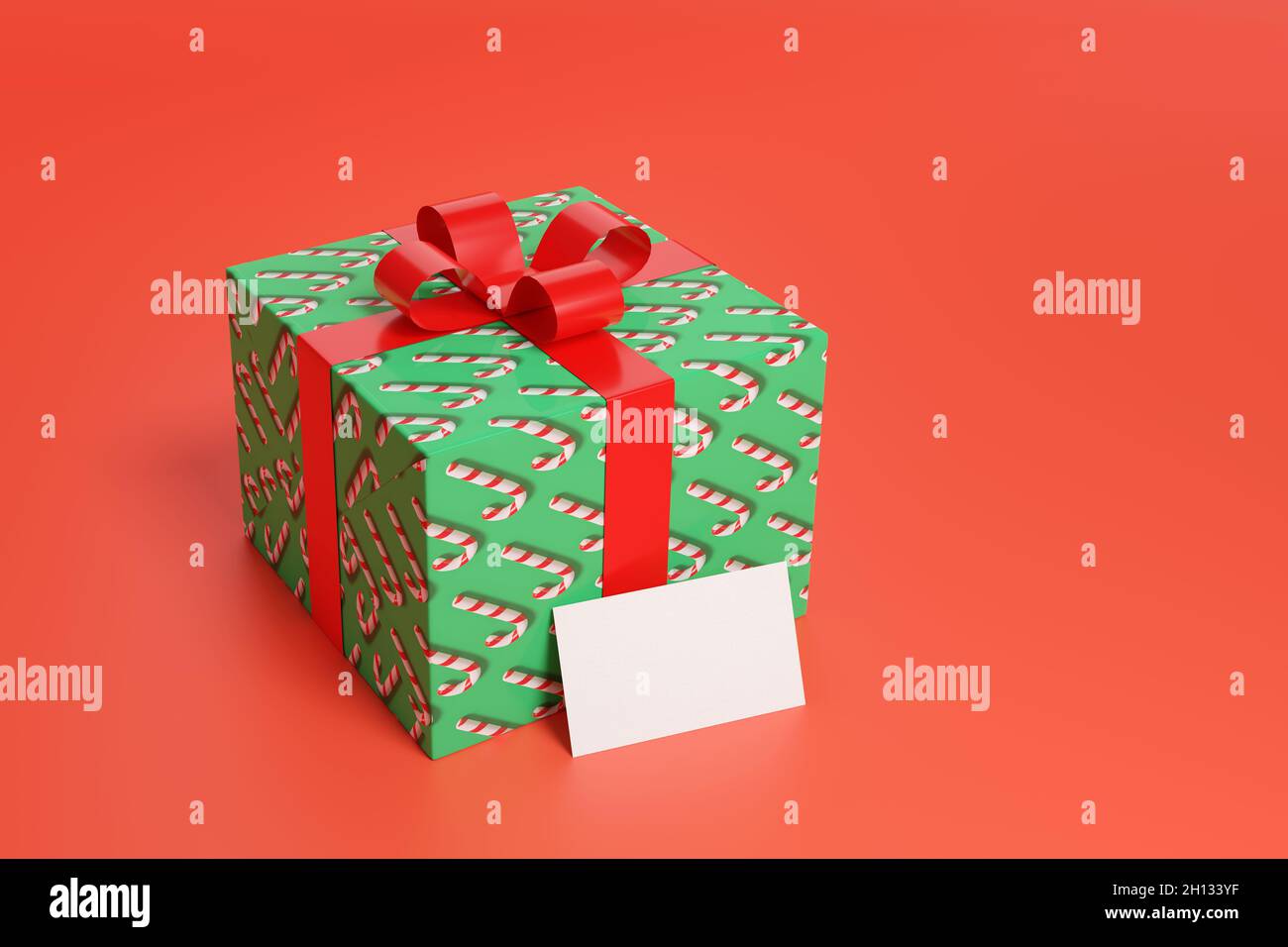 Christmas motif gift box with blank card. 3d illustration Stock Photo ...
