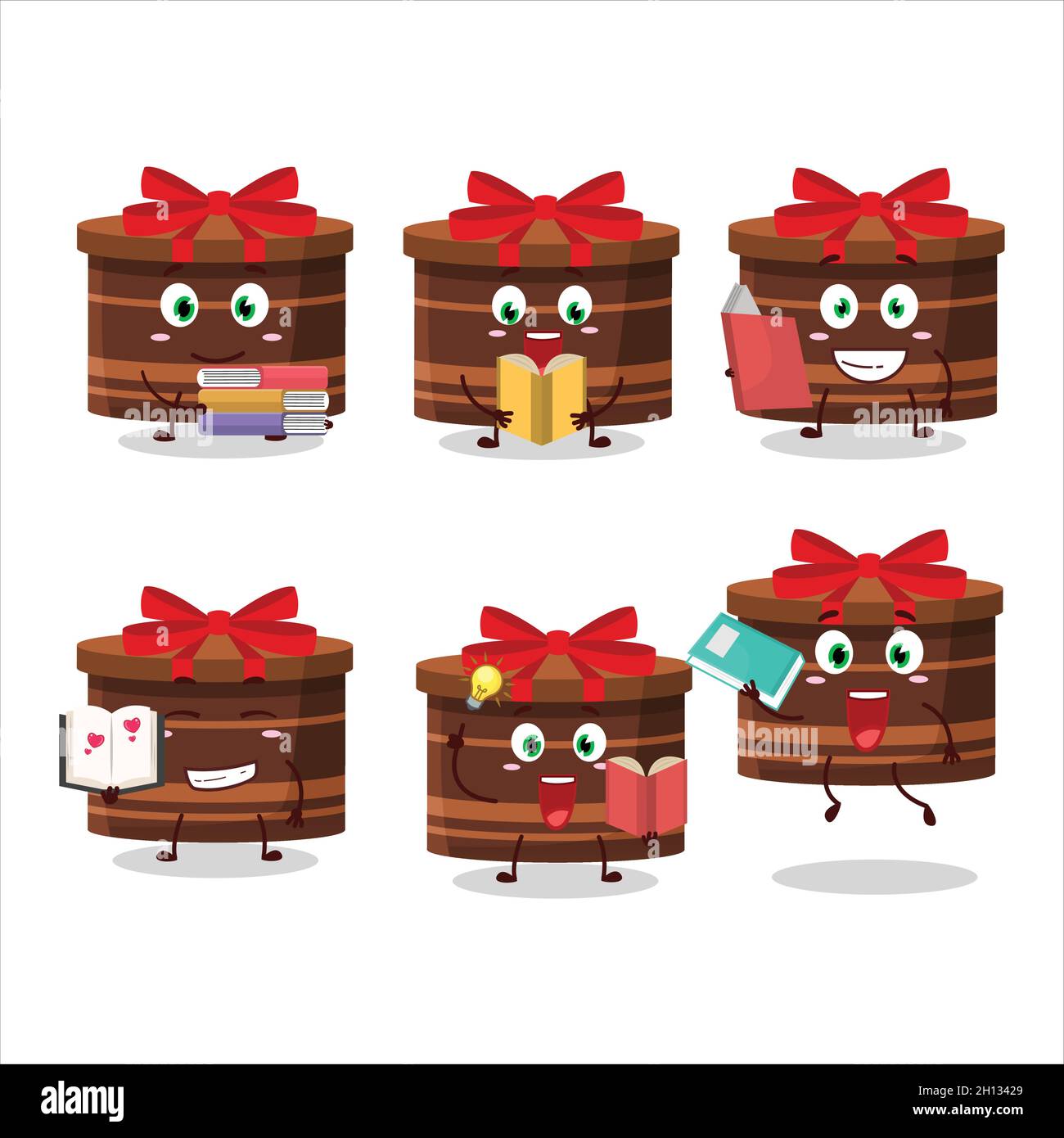 A picture of brown round gift cartoon character concept reading an ...