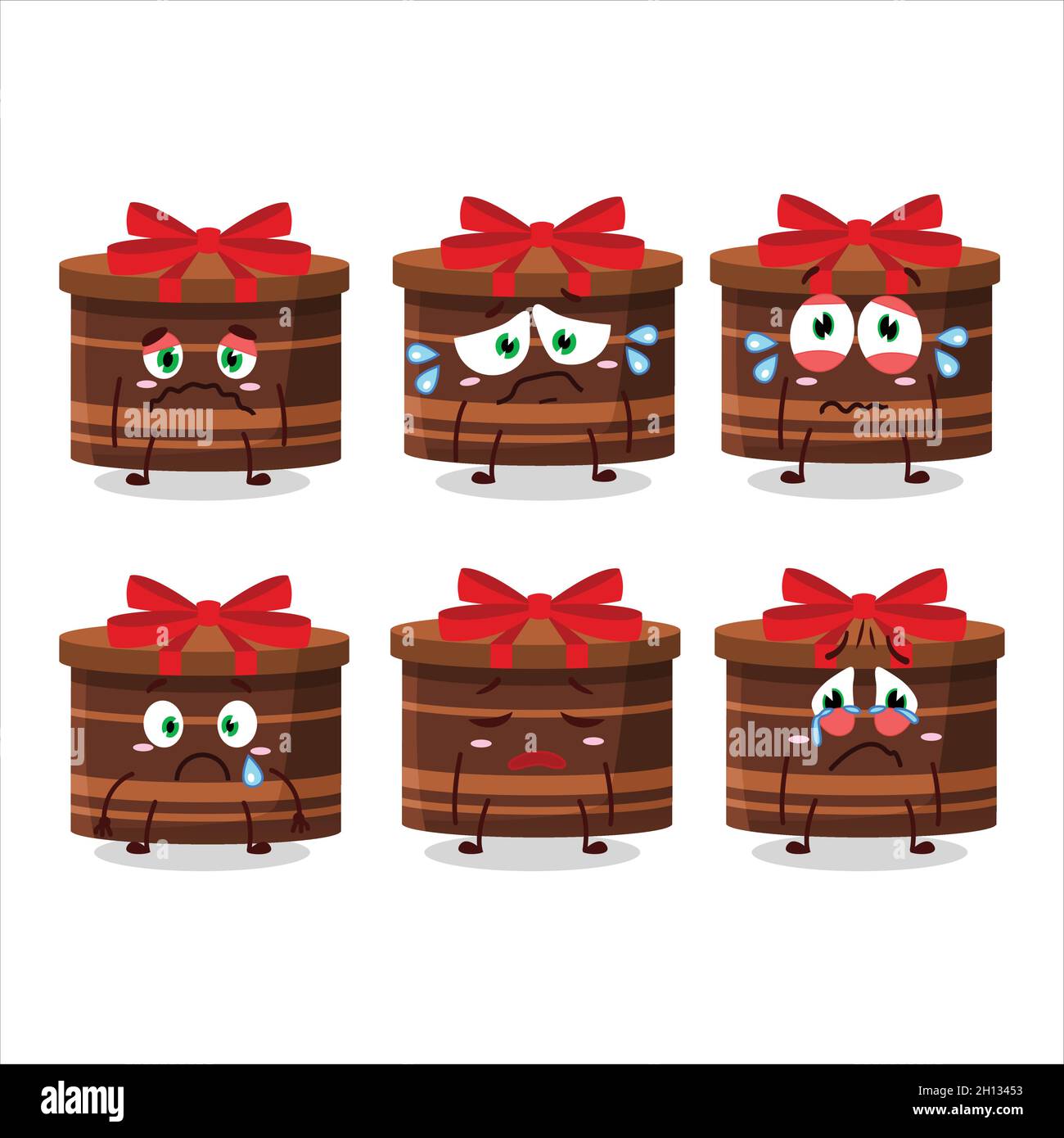 Brown round gift cartoon character with sad expression. Vector ...