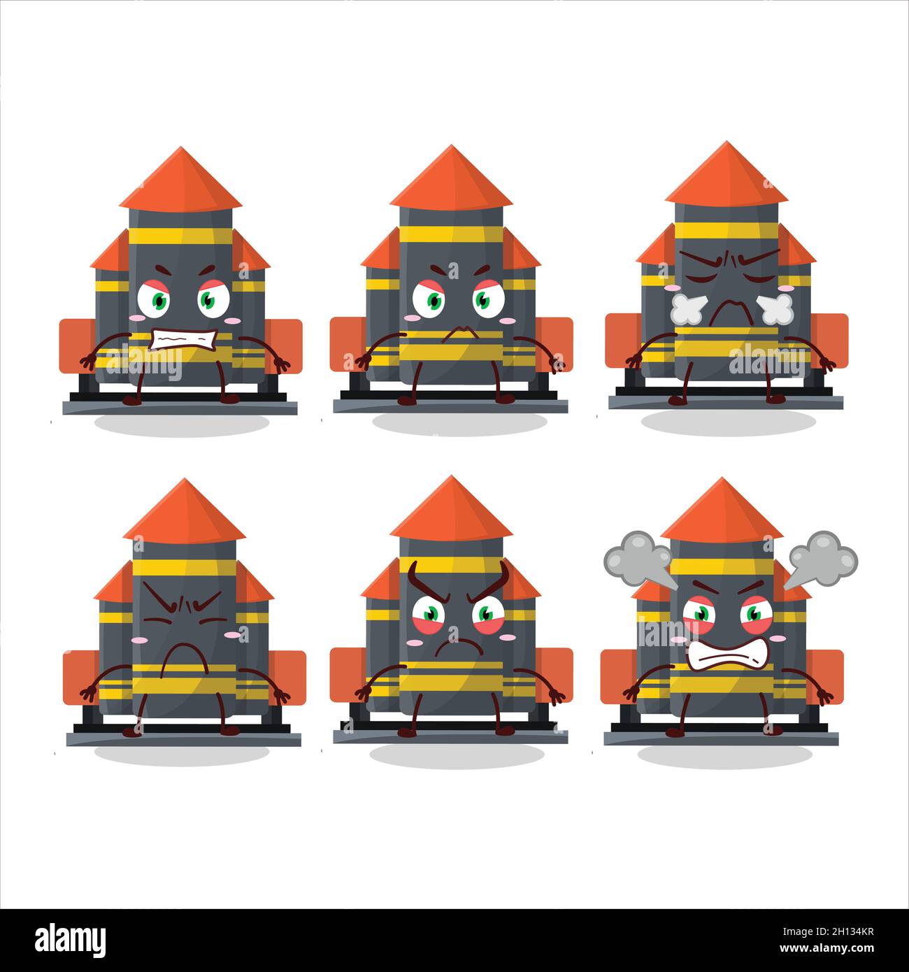 Firework rocket launcher cartoon character with various angry ...