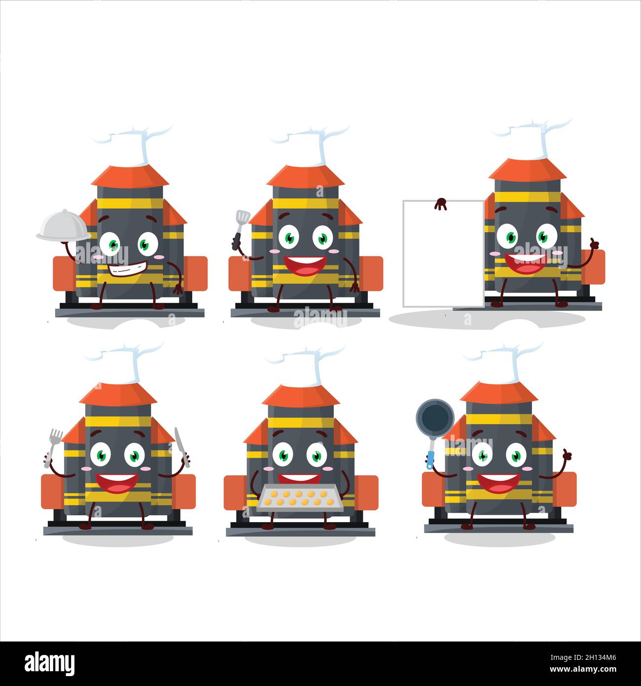 Cartoon character of firework rocket launcher with various chef ...