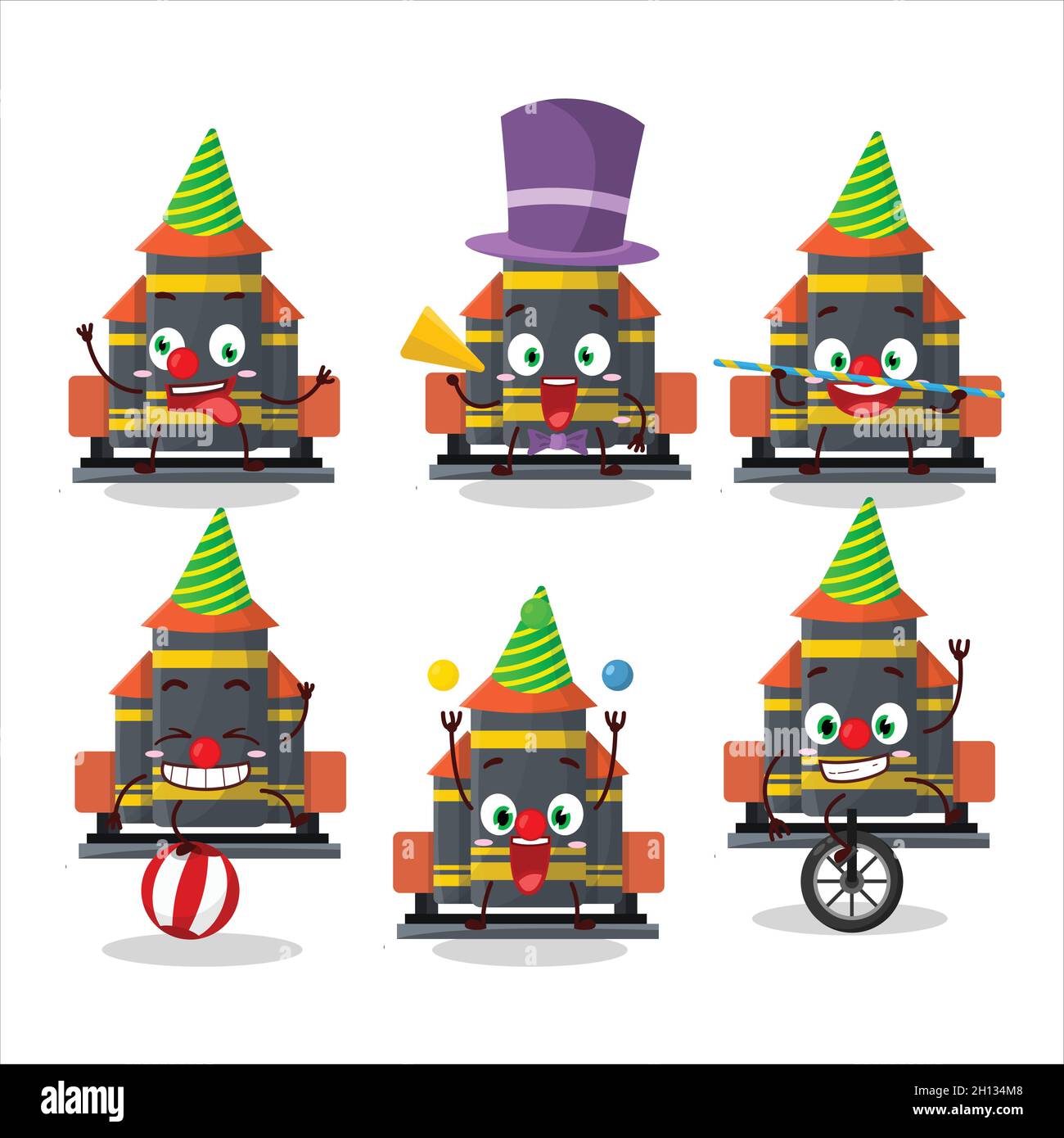 Cartoon character of firework rocket launcher with various circus shows ...