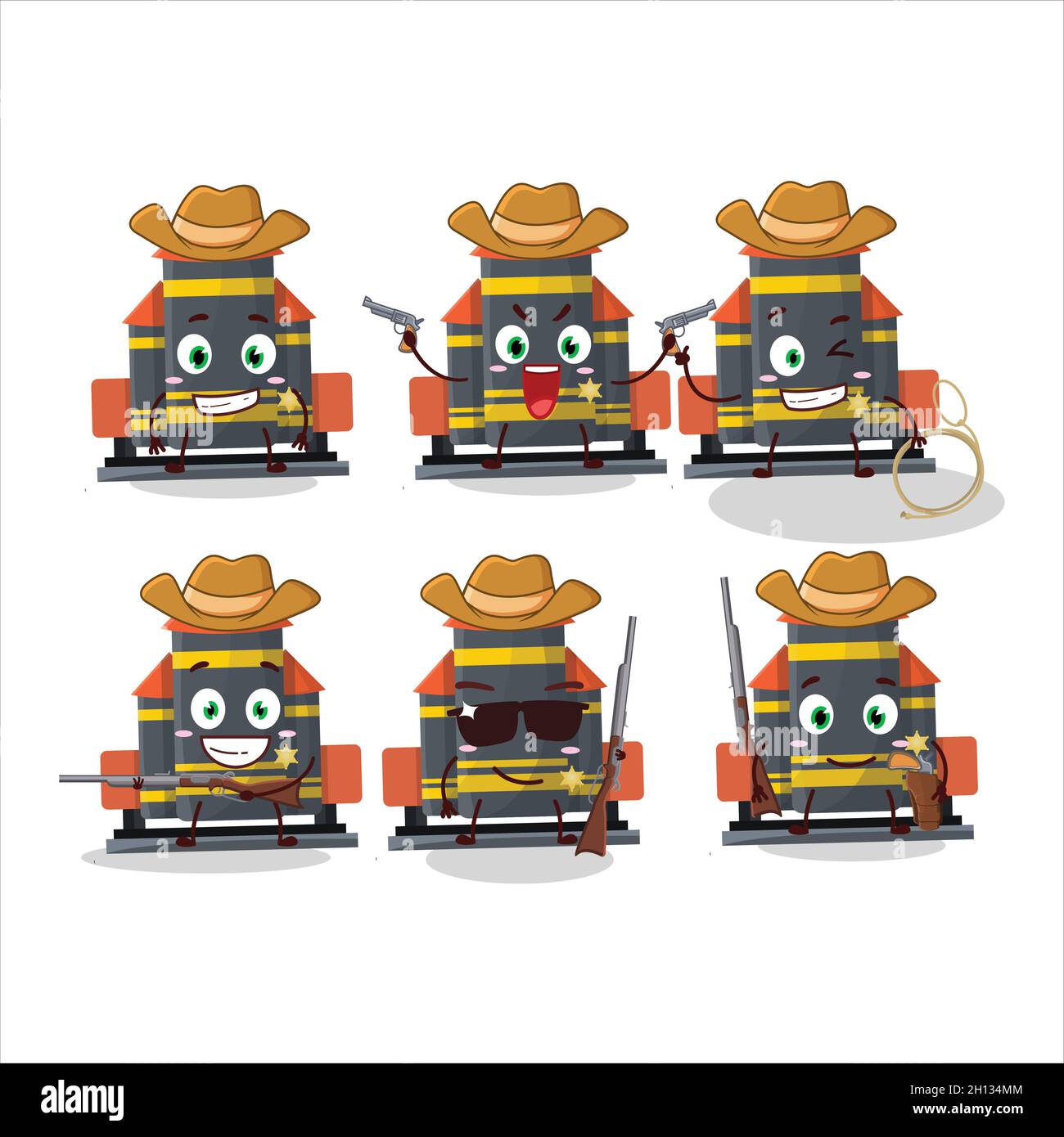 Cool cowboy firework rocket launcher cartoon character with a cute hat ...