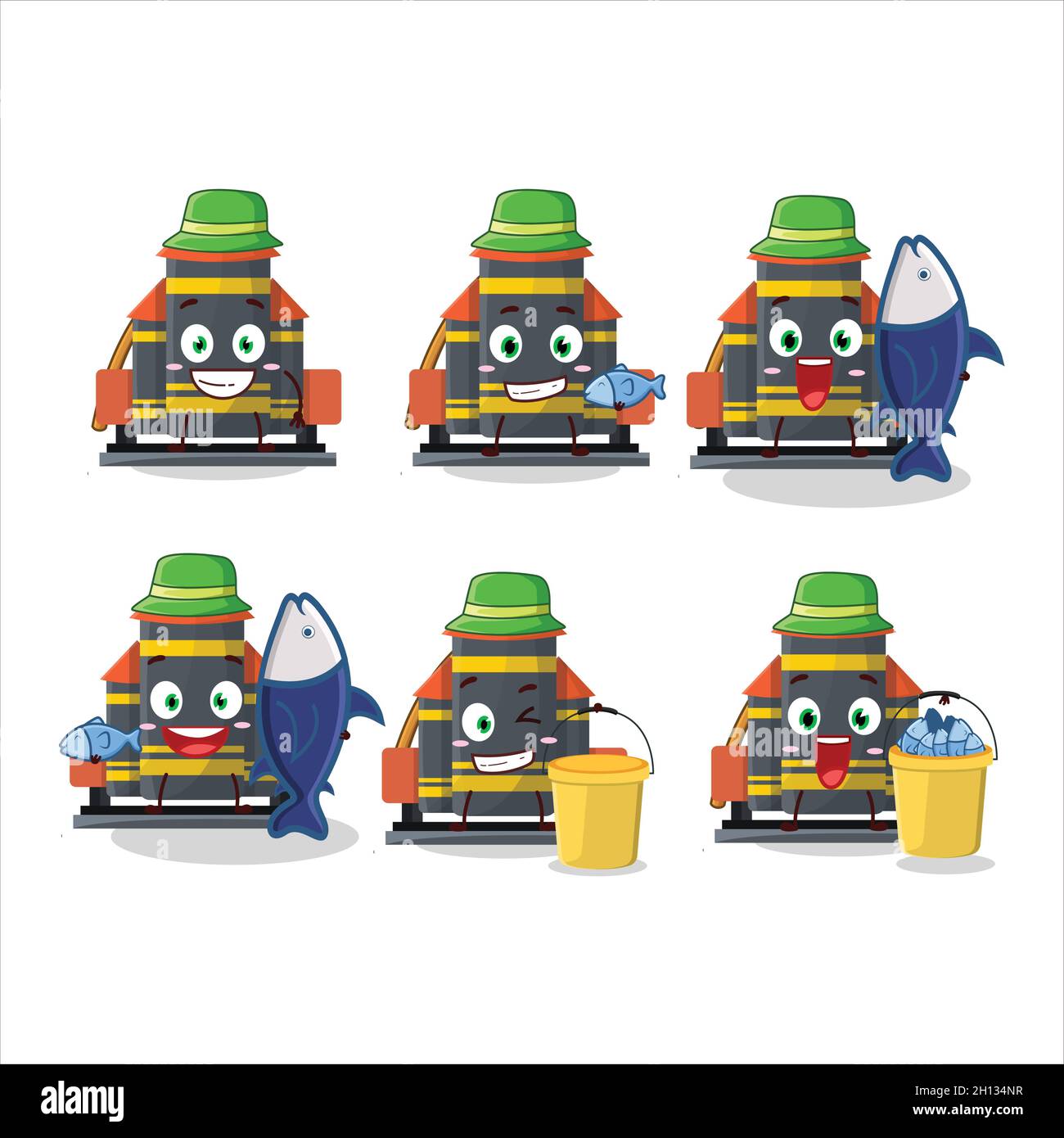 A fisherman firework rocket launcher cartoon picture catch a big fish ...
