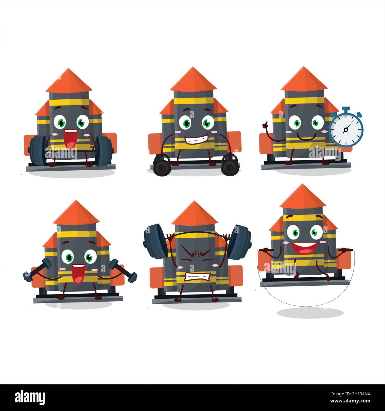 A healthy firework rocket launcher cartoon style trying some tools on ...