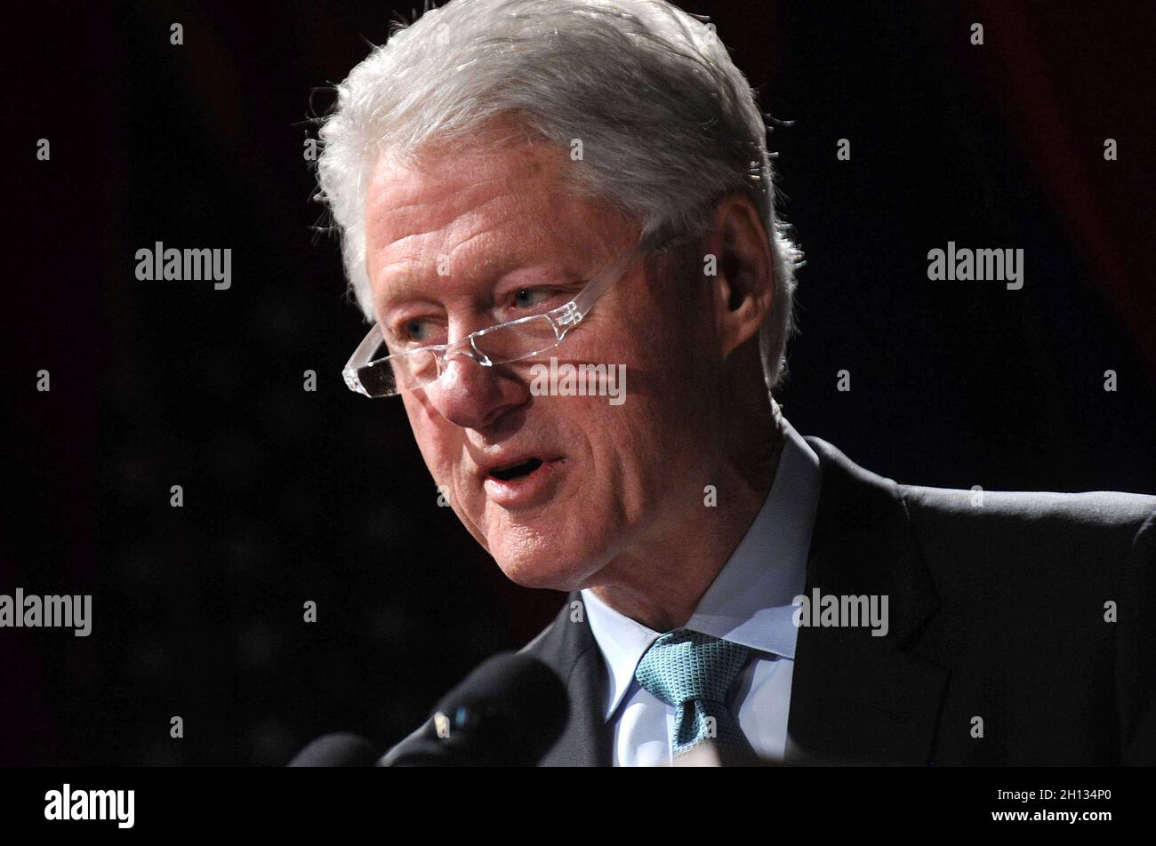 Former U.S. President Bill Clinton speaks during a panel hosted by the ...