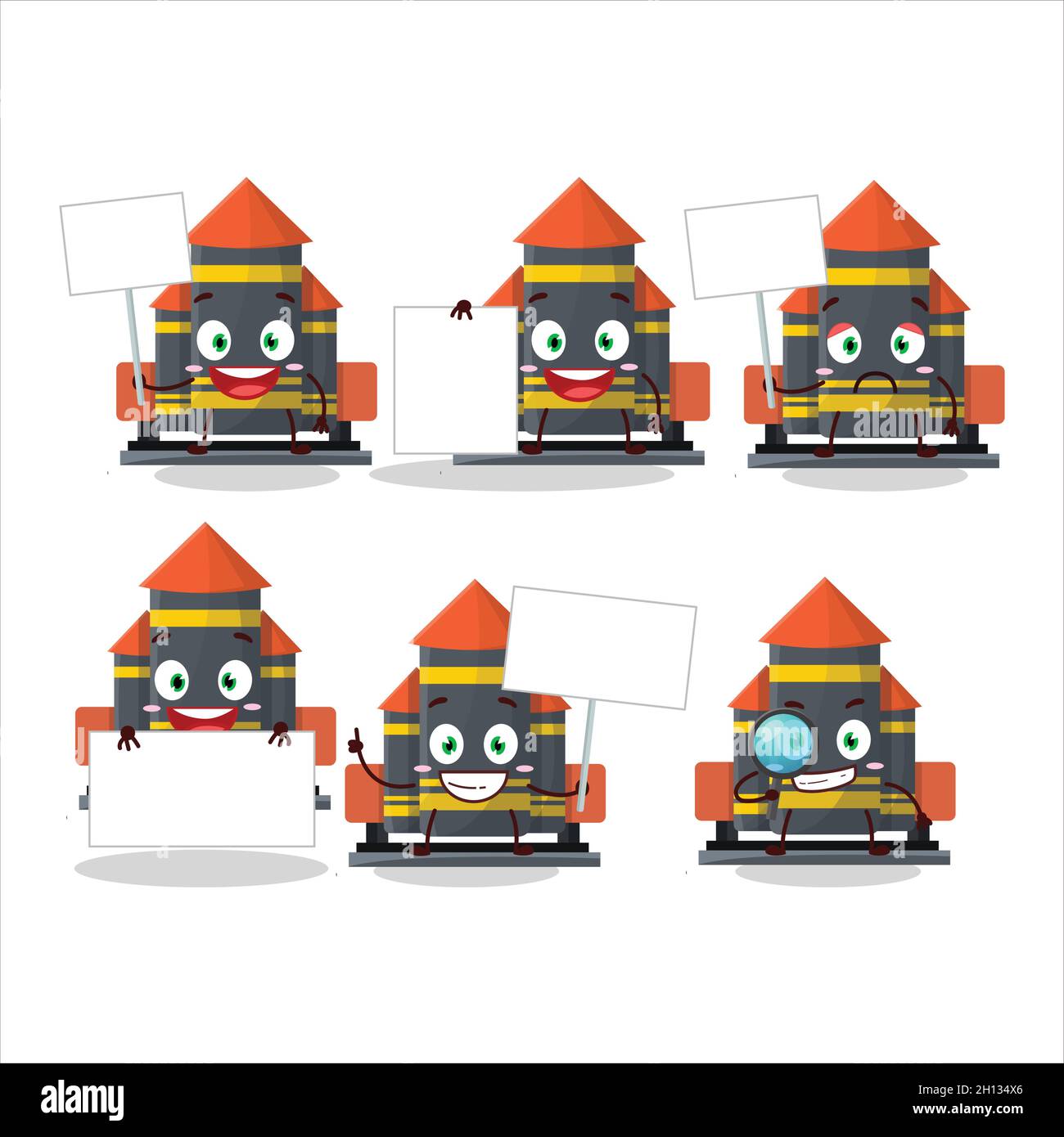 Firework rocket launcher cartoon character bring information board ...