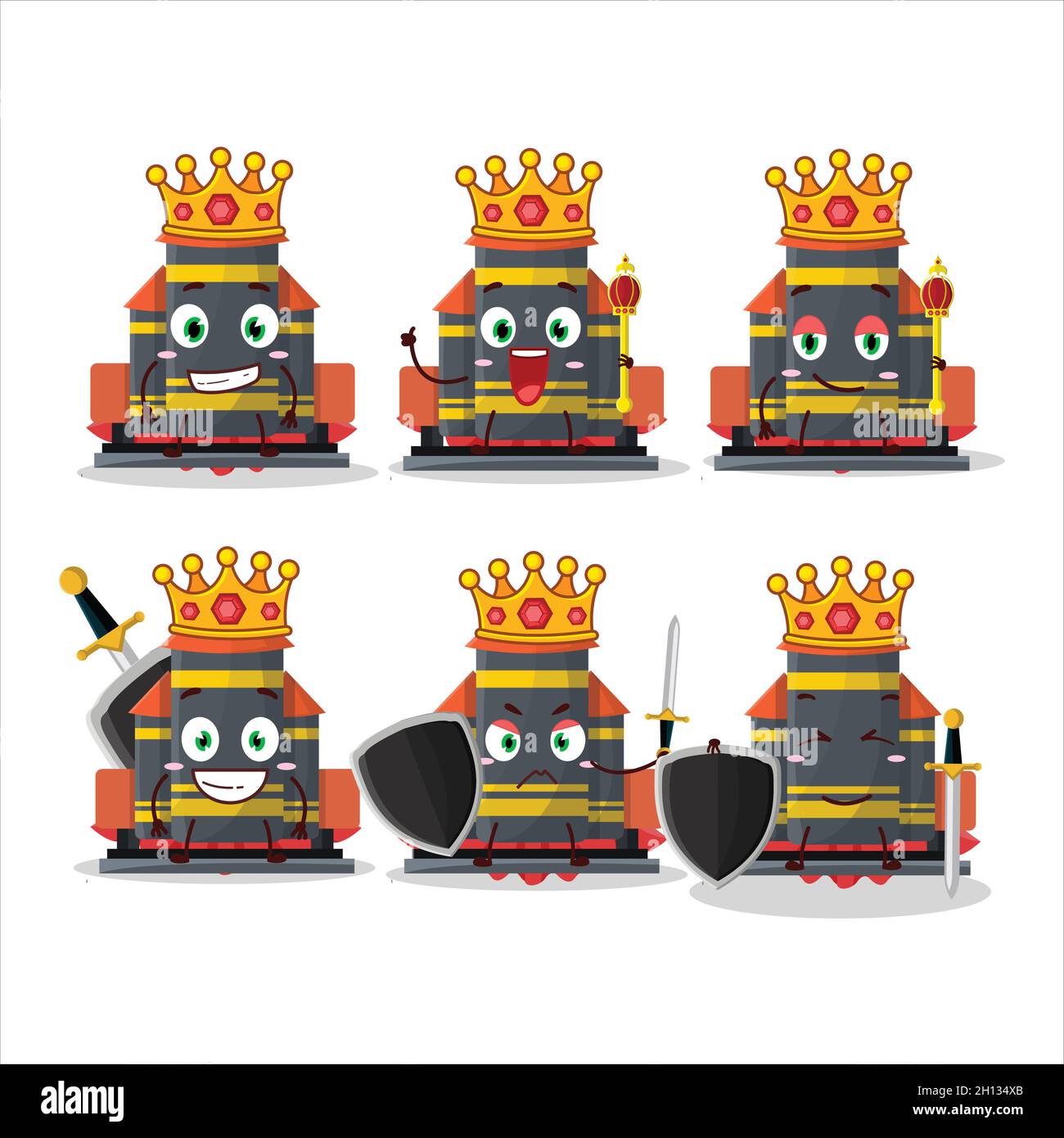 A Charismatic King firework rocket launcher cartoon character wearing a ...