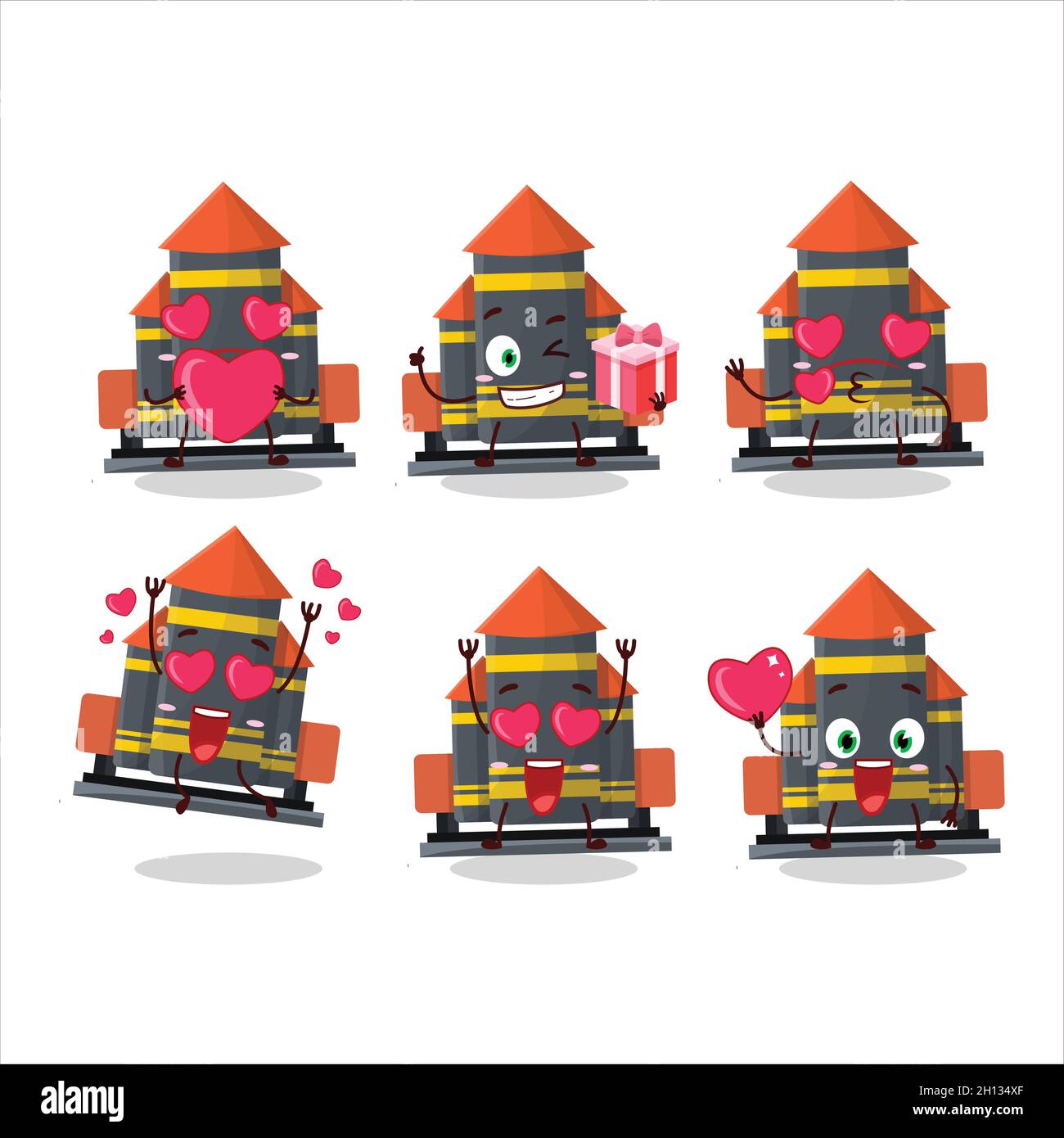 Firework rocket launcher cartoon character with love cute emoticon ...