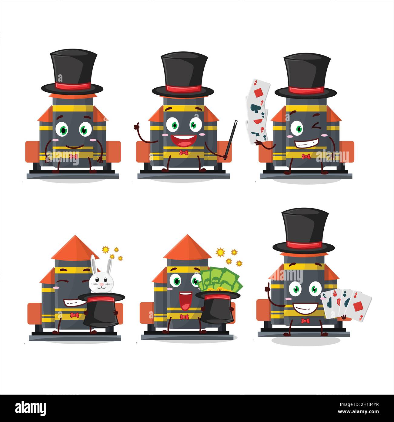 A firework rocket launcher Magician cartoon character perform on a ...