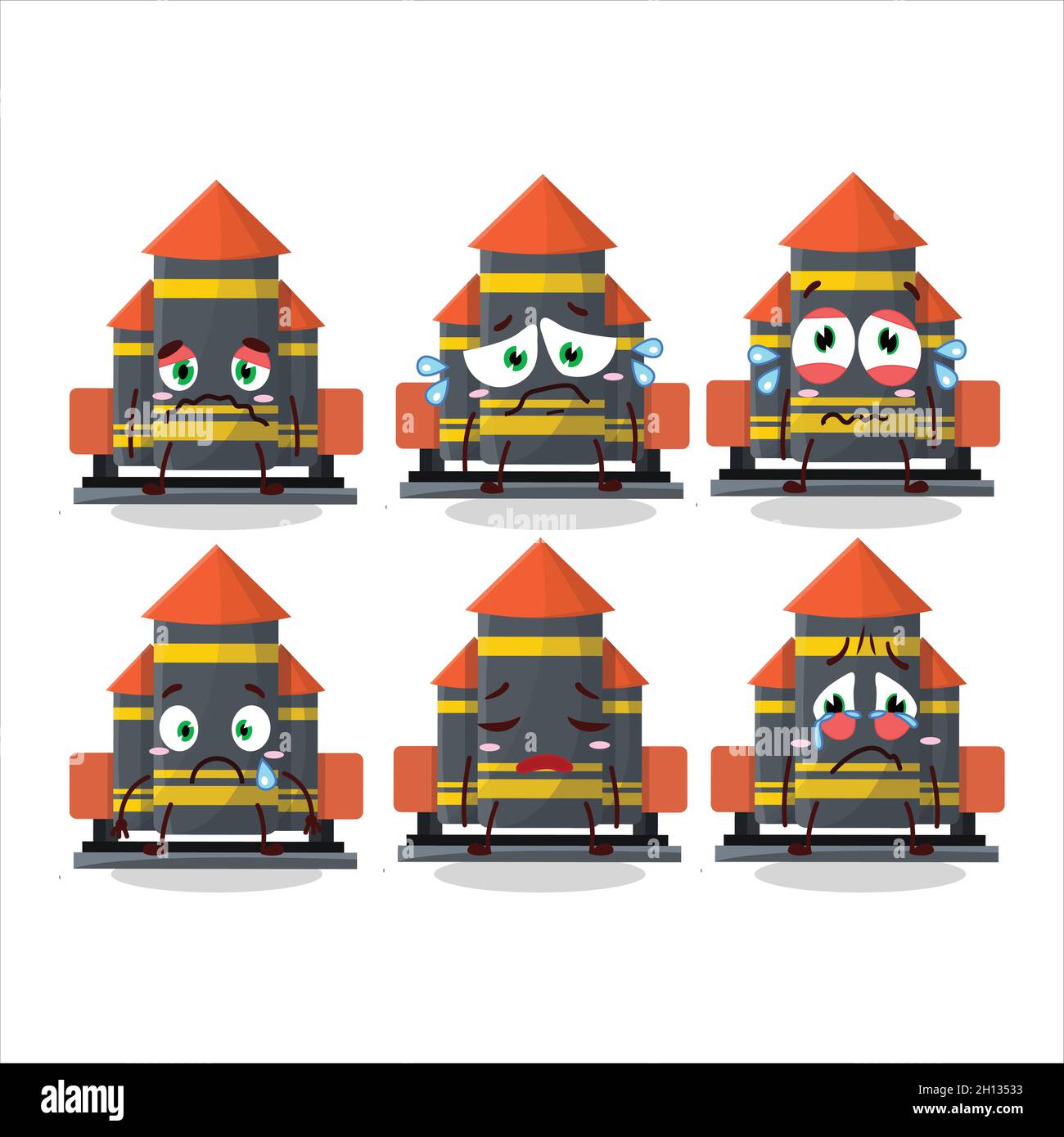 Firework rocket launcher cartoon character with sad expression. Vector ...