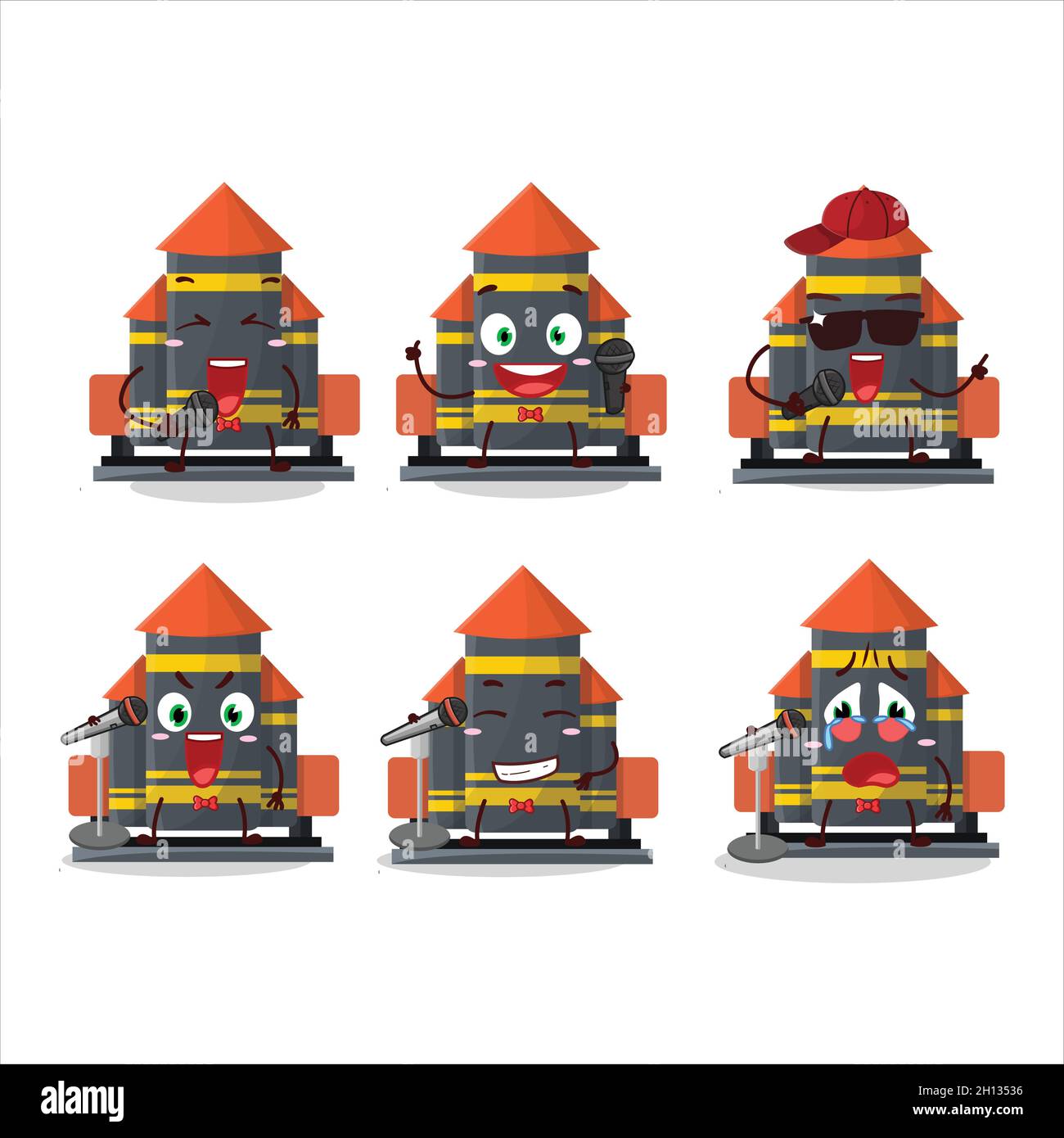 A Cute Cartoon design concept of firework rocket launcher singing a ...
