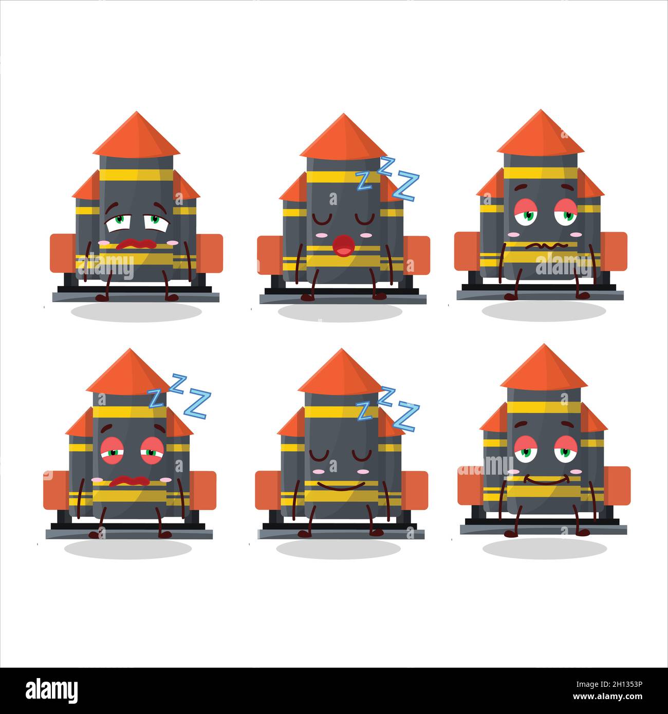 Cartoon character of firework rocket launcher with sleepy expression ...