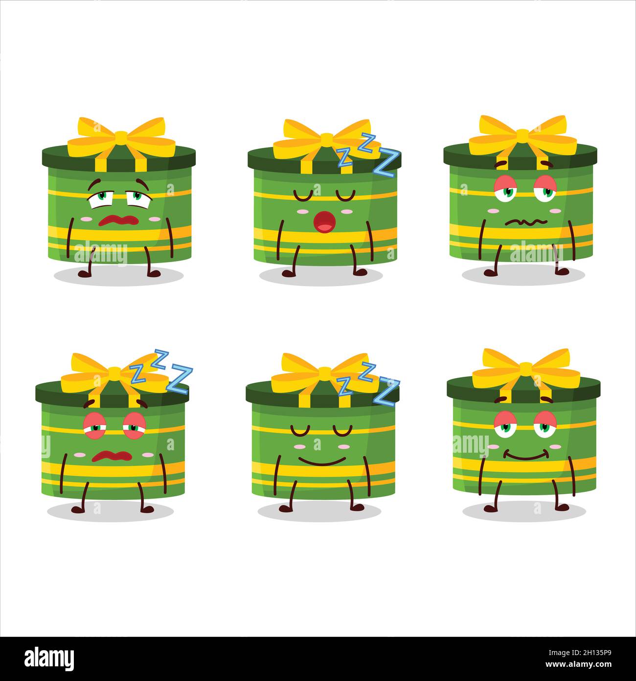 Cartoon character of green round gift with sleepy expression. Vector ...