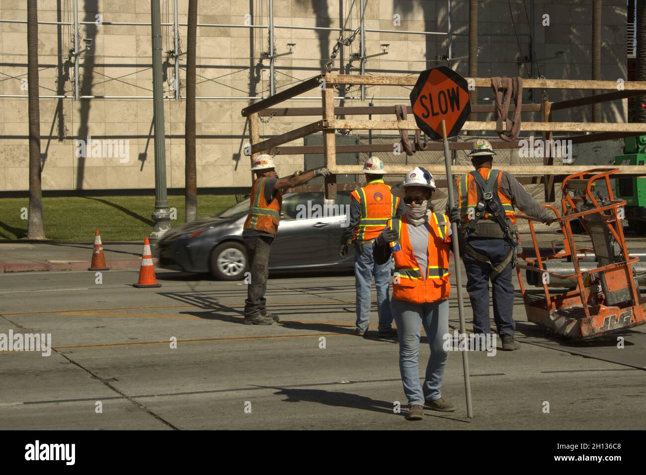 Road construction workers Stock Photo - Alamy