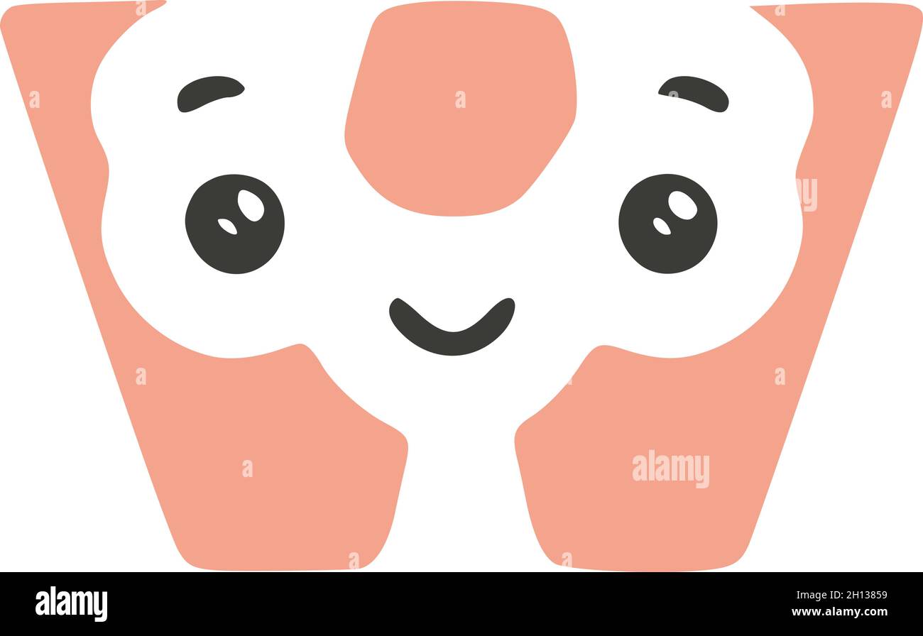 Letter W cute kawaii character isolated on white background, vector ...