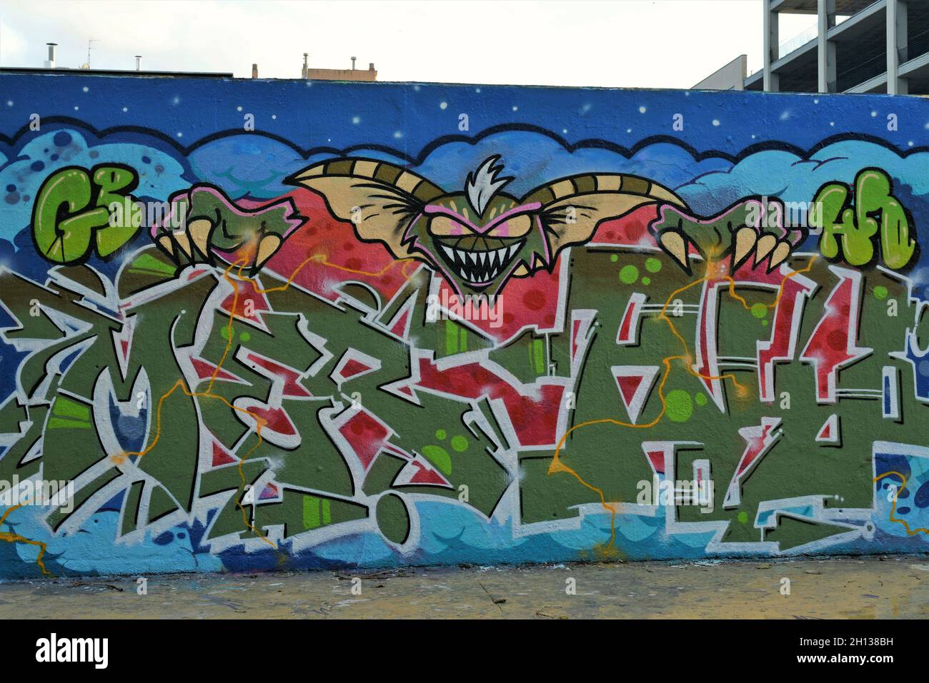 Graffiti and murals in the Tres Torres del Parallel Park in Barcelona ...
