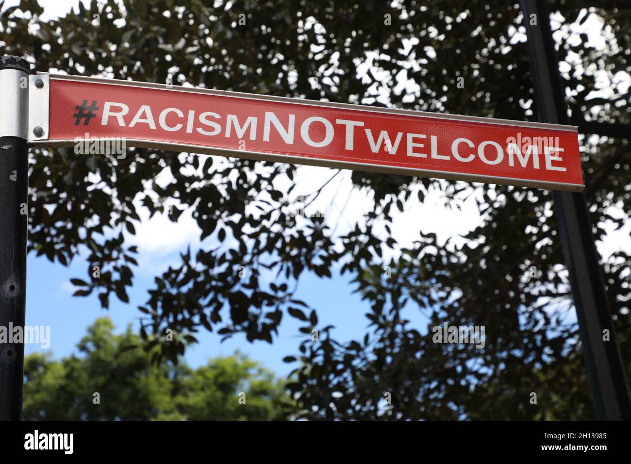 Racism Not Welcome sign at Camperdown Memorial Rest Park, Newtown Stock ...