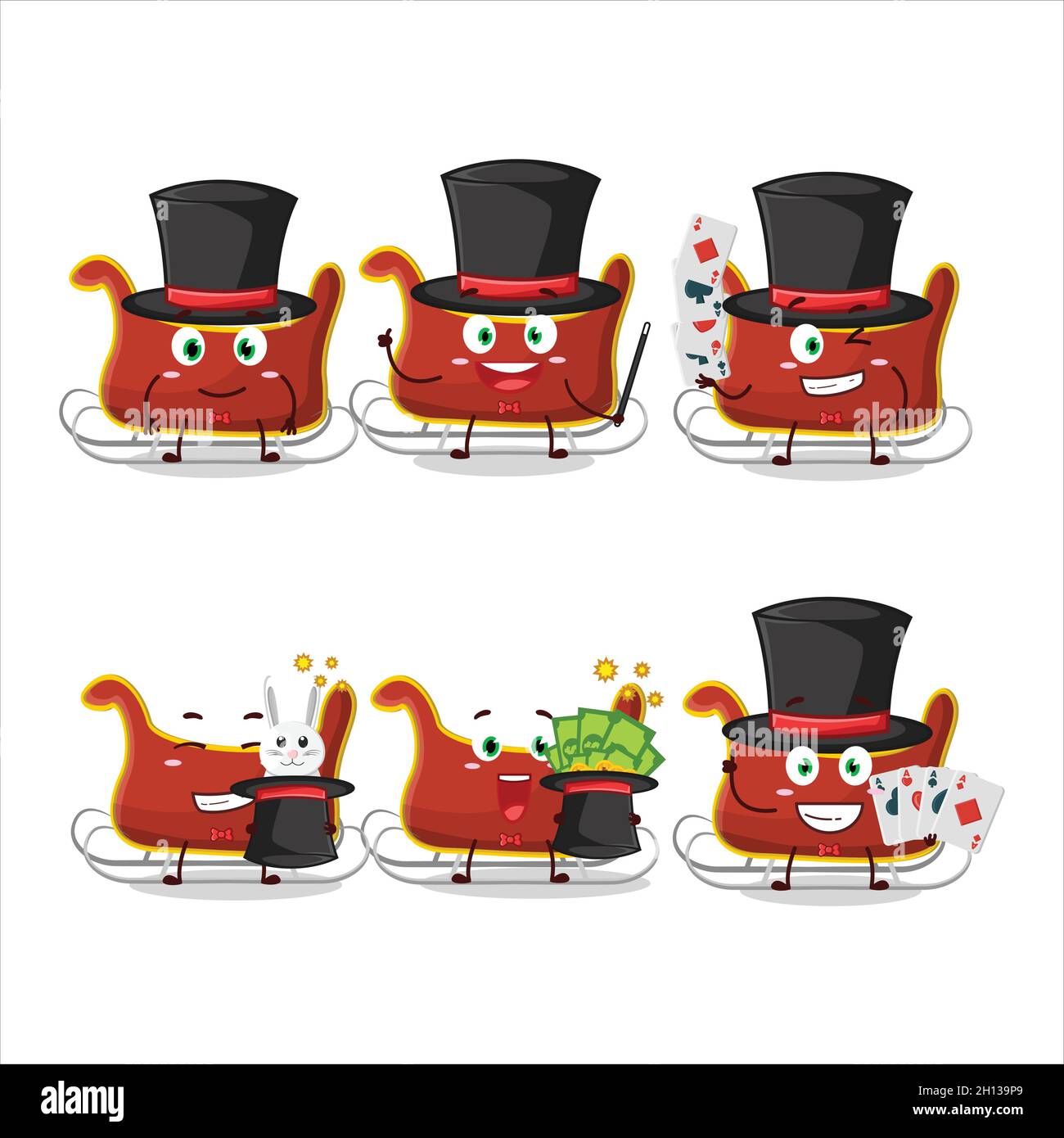 A santa carriage Magician cartoon character perform on a stage. Vector ...