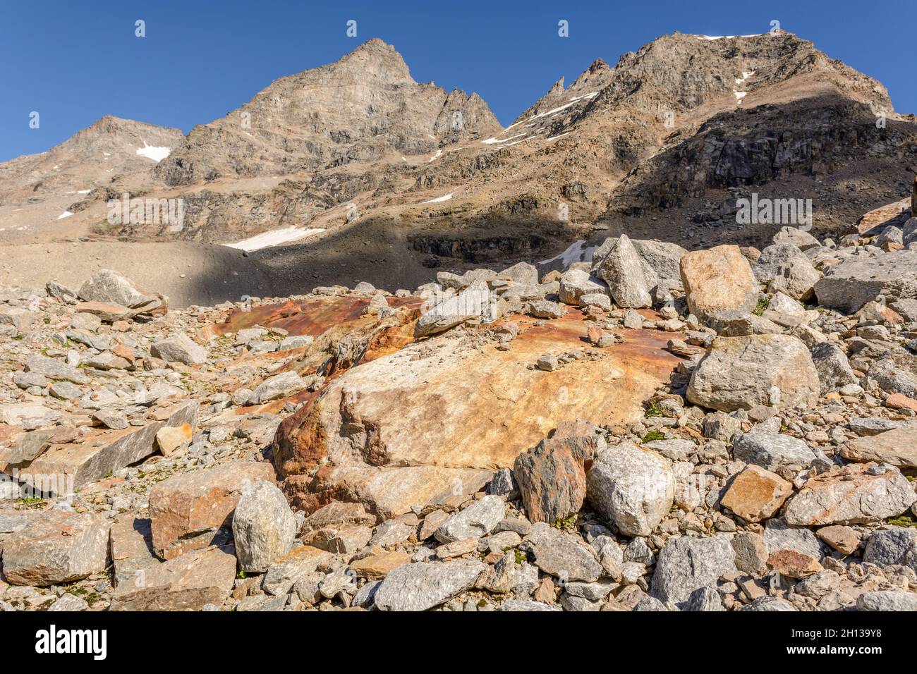 Rocky mountains in the Italian Alps in the Grand Paradis national park ...