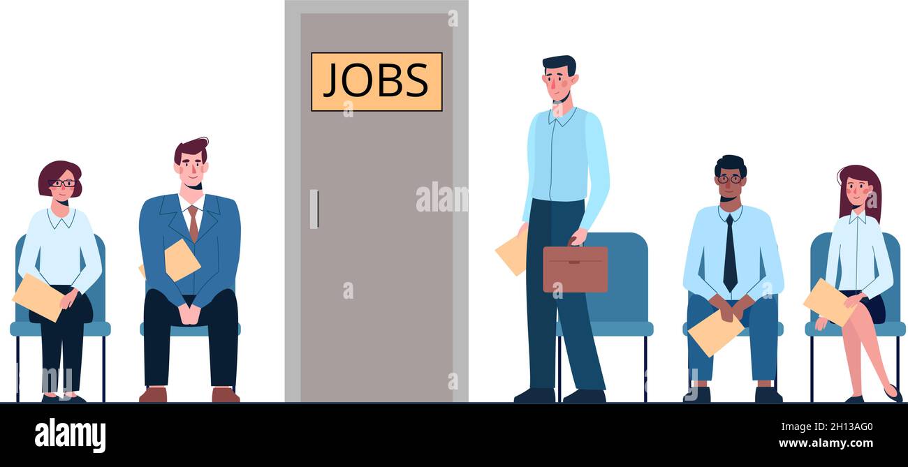 Queue for an interview. Business people want to get a job. Europeans ...