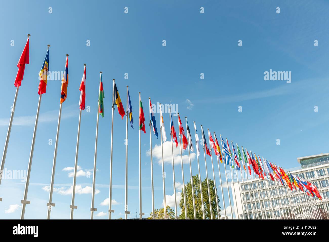 The flags of European countries in front of the Council of Europe ...