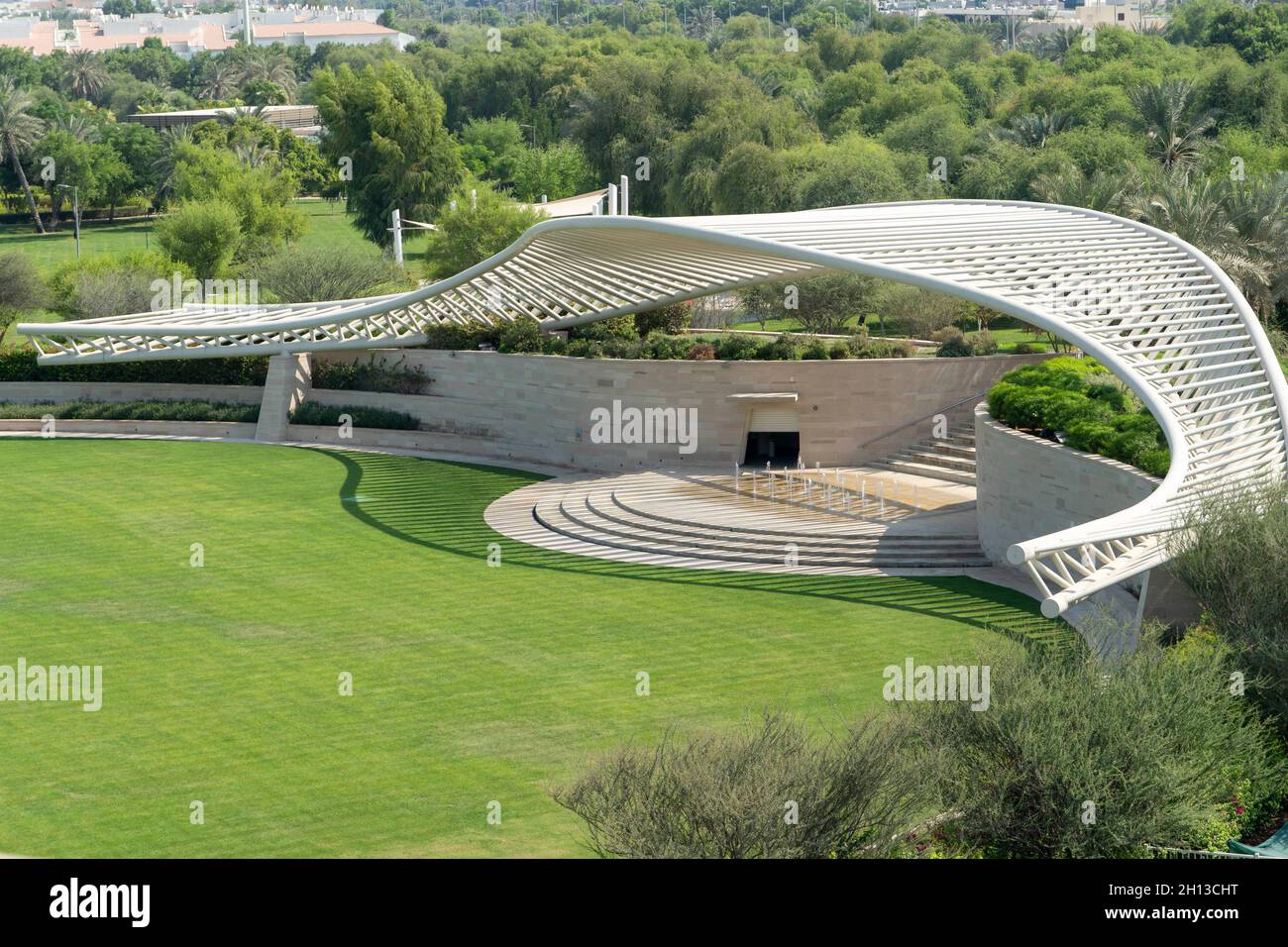 Umm Al Emarat Park in Abu Dhabi Amphitheatre from above Stock Photo - Alamy