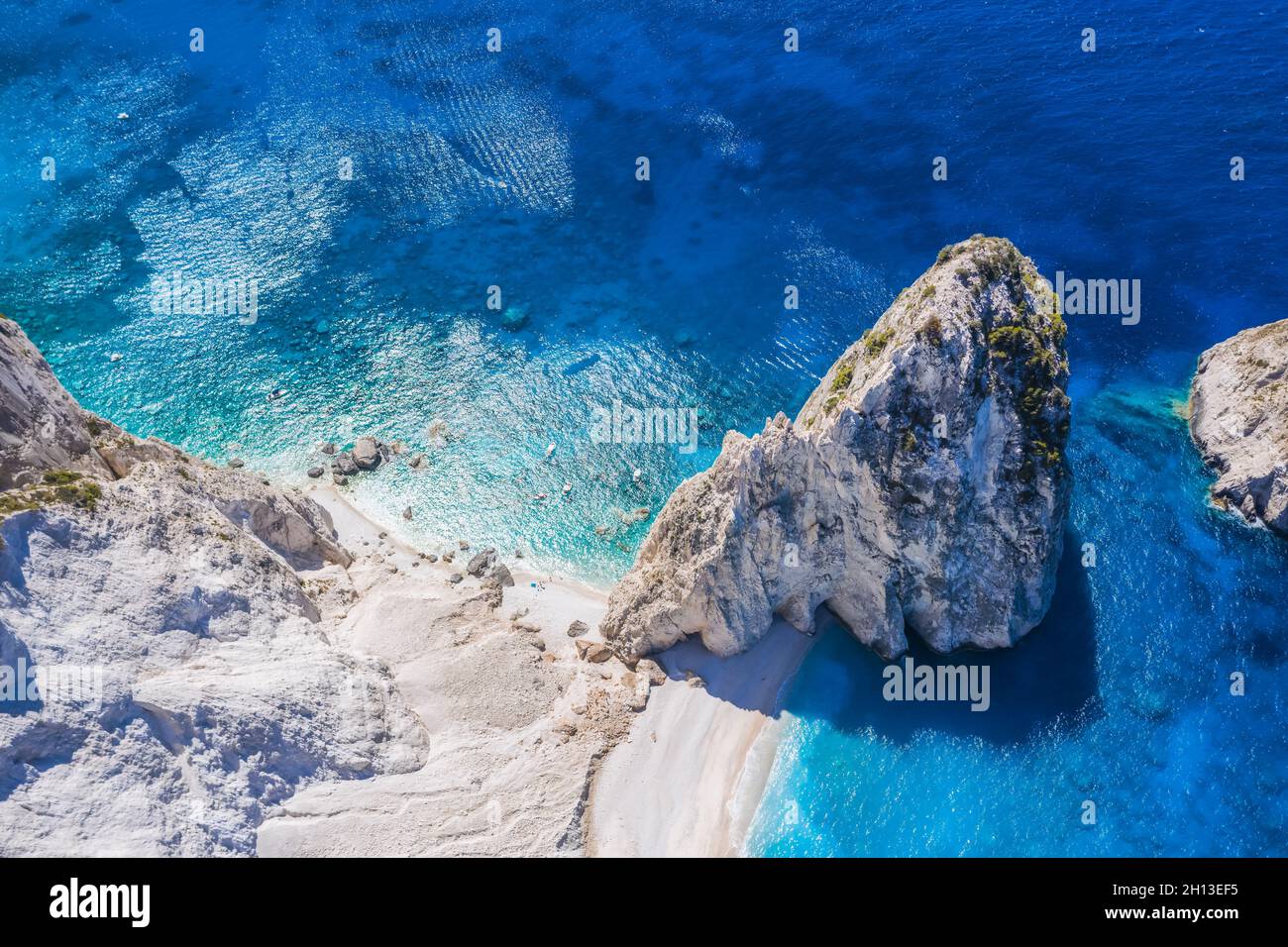 Aerial view of Mizithres cliff rock in Zakynthos Ionian island, Greece ...