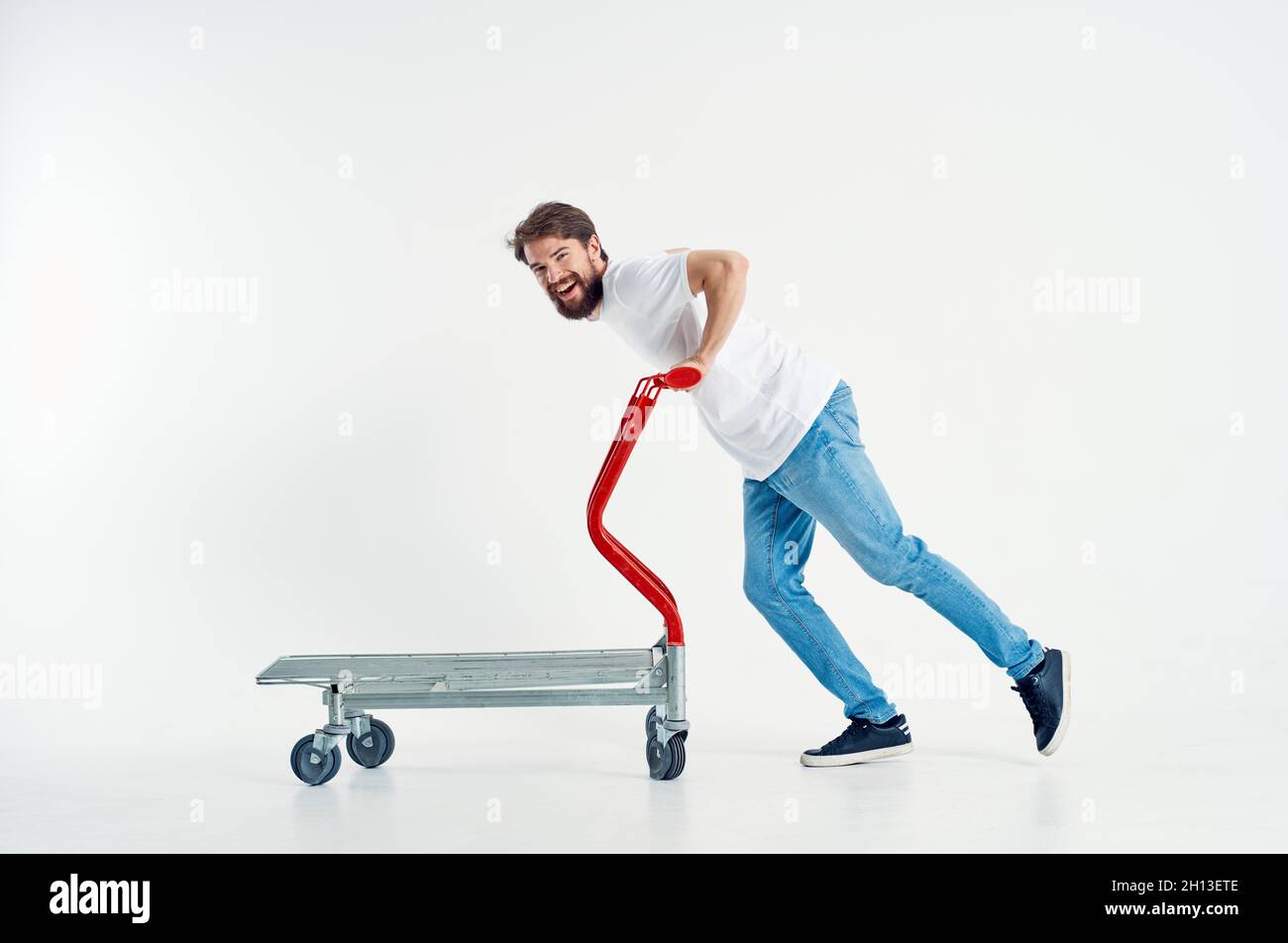 bearded man ride a cart entertainment shipping isolated background ...