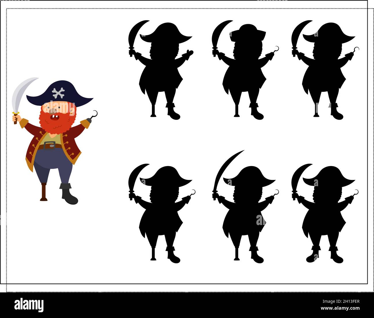 A game for kids find the right shadow, pirate. vector isolated on a ...