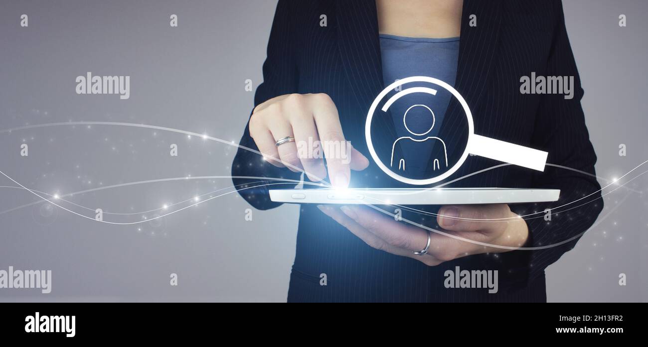 HR Human Resources Recruitment Employment. White tablet in ...