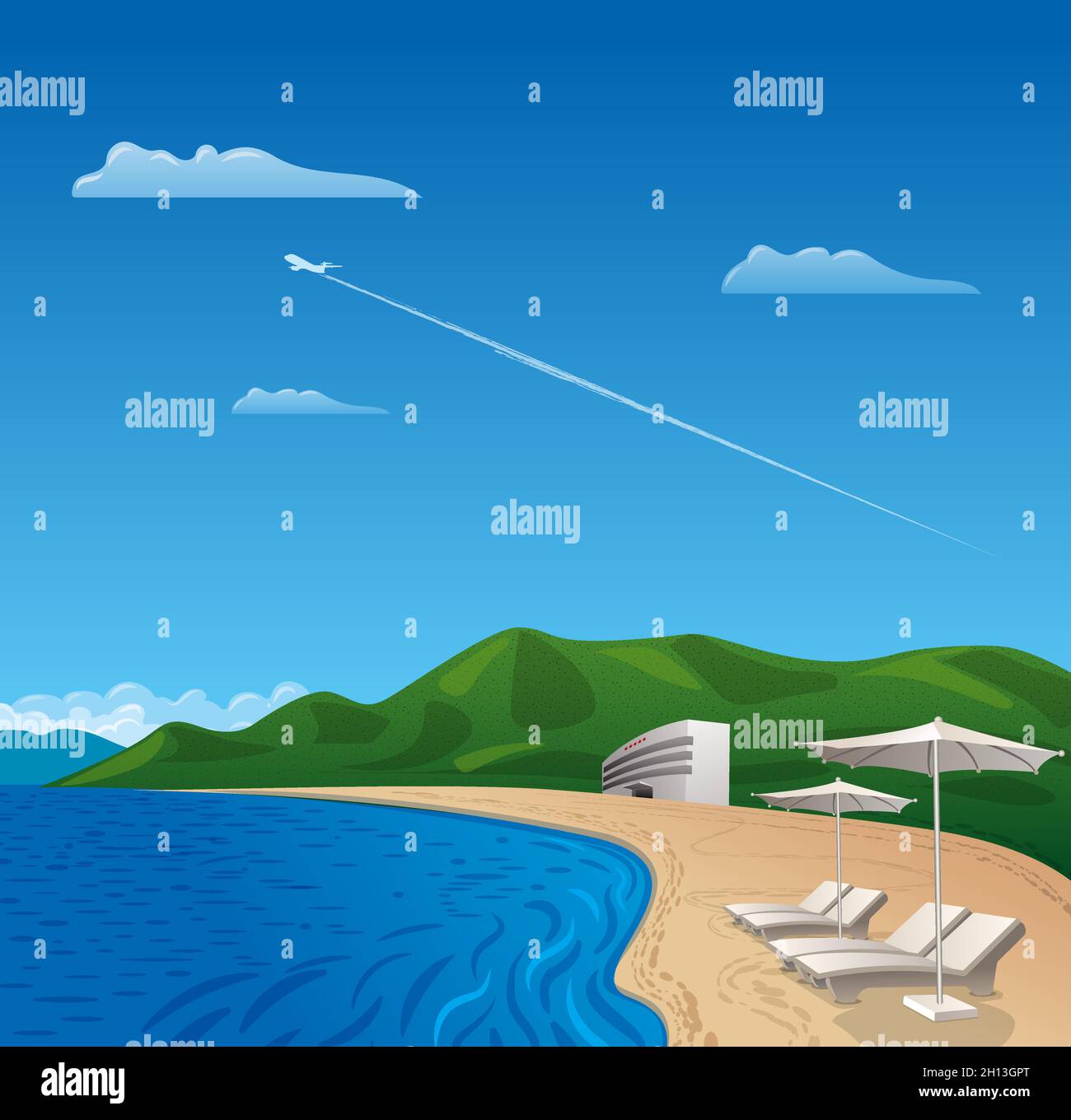 Illustration of the beach and coastline with a hotel for resort Stock ...