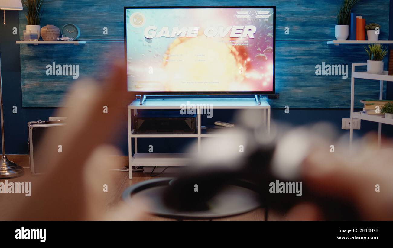 Close up of TV used for gaming concept at home. Video games on ...