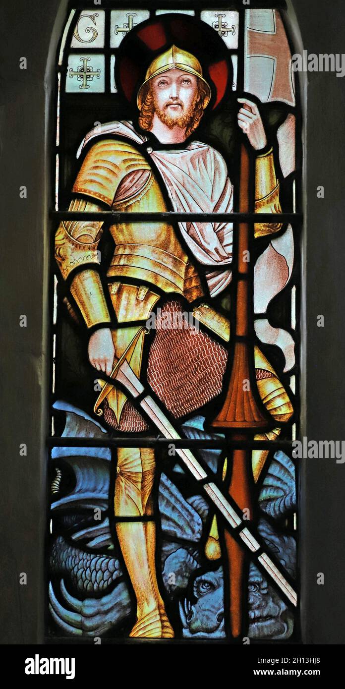 Stained glass window depicting Saint George and the Dragon, St Mary's ...