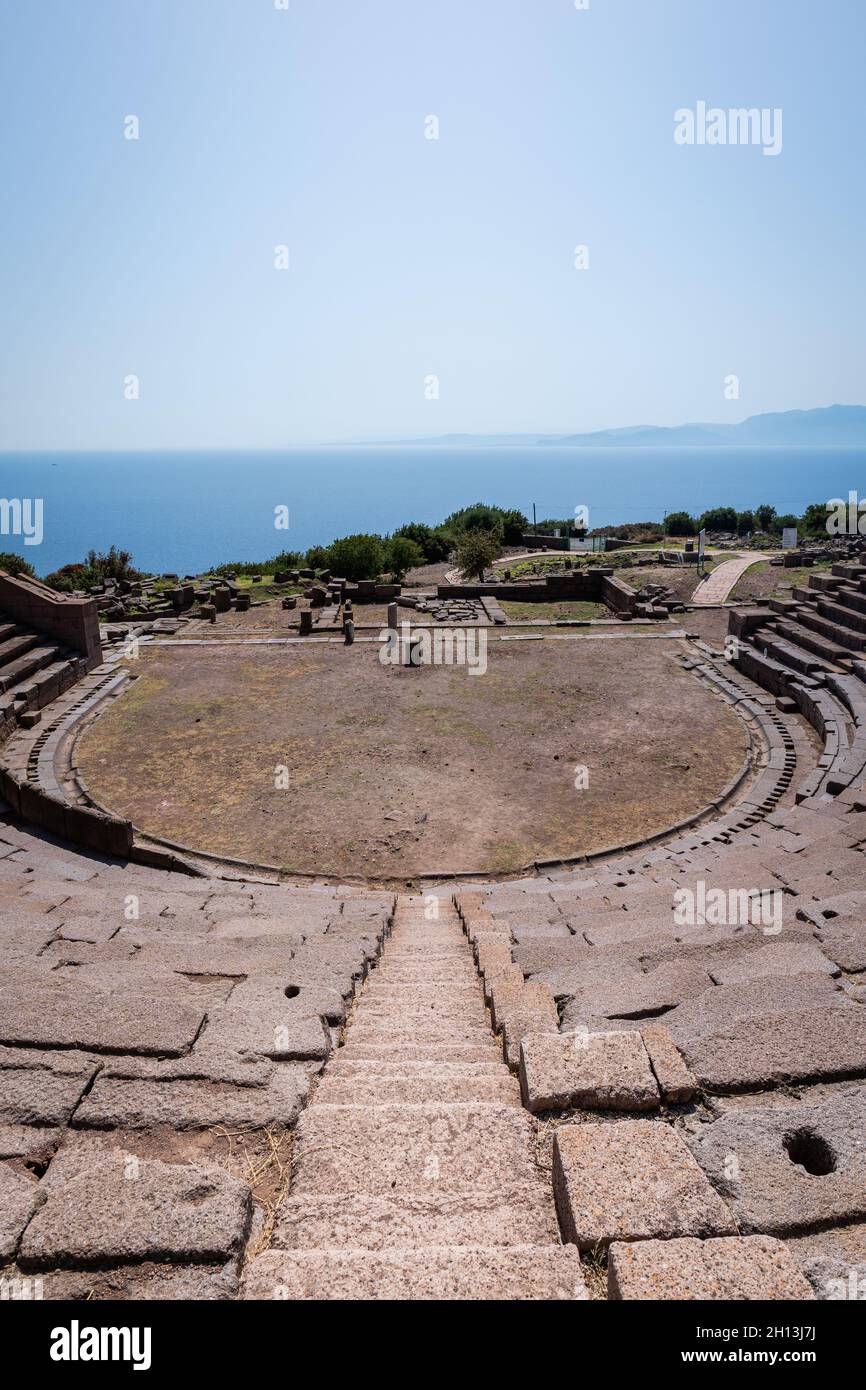 Assos theater, ancient Greek archeological site, overlooking the Aegean ...