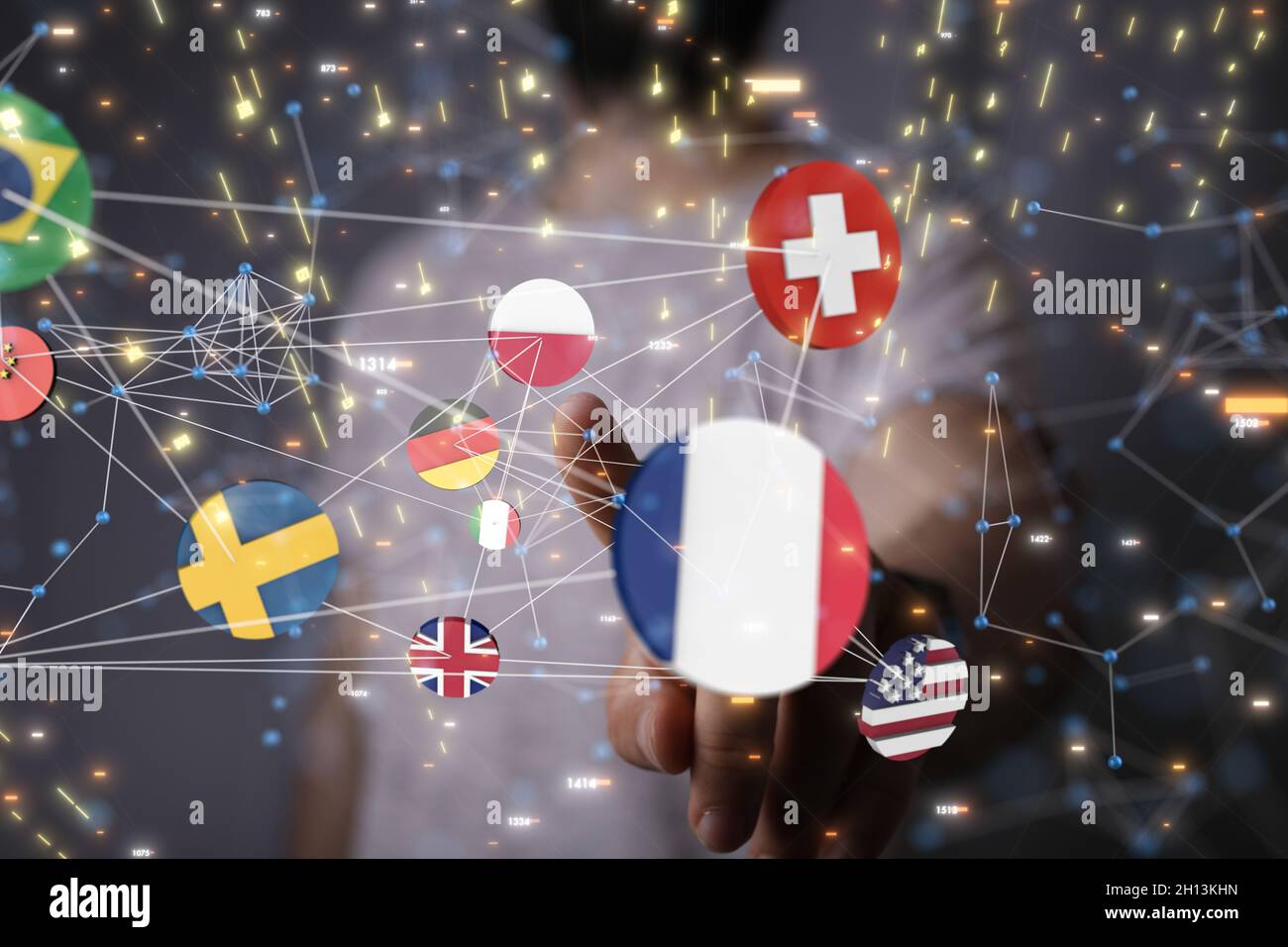 Abstract shot of 3D rendered flags of all world countries in a global ...