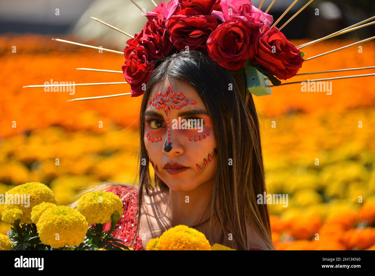 Non Exclusive: MEXICO CITY, MEXICO - OCTOBER 15, 2021:A model disguised ...