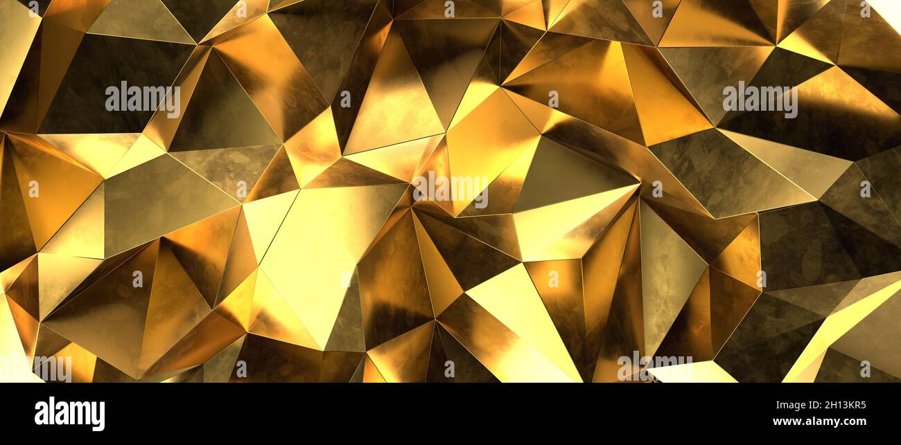 Futuristic widescreen golden background with geometrical shapes in ...