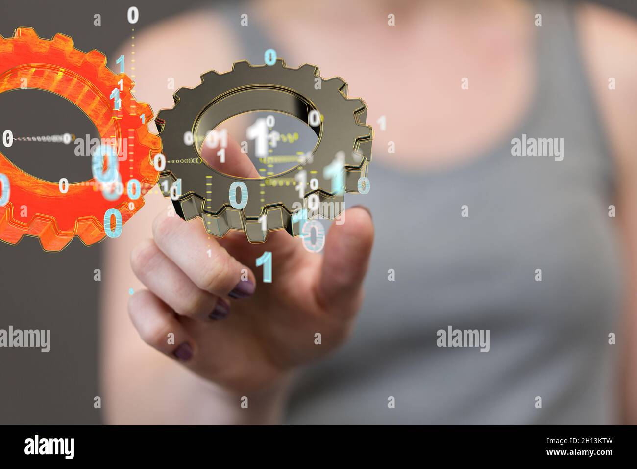 Womans hand touching virtual screen hi-res stock photography and images ...