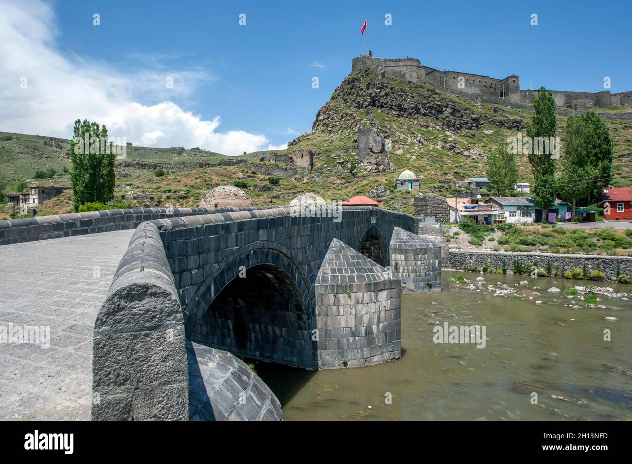 A view showing Taskopru (Stone Bridge) built over the Kars River at ...