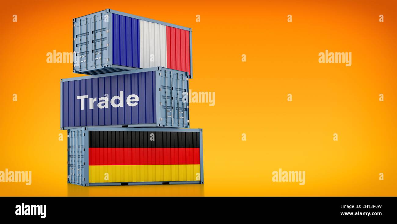 Shipping containers with German and France flag. 3D Rendering Stock ...
