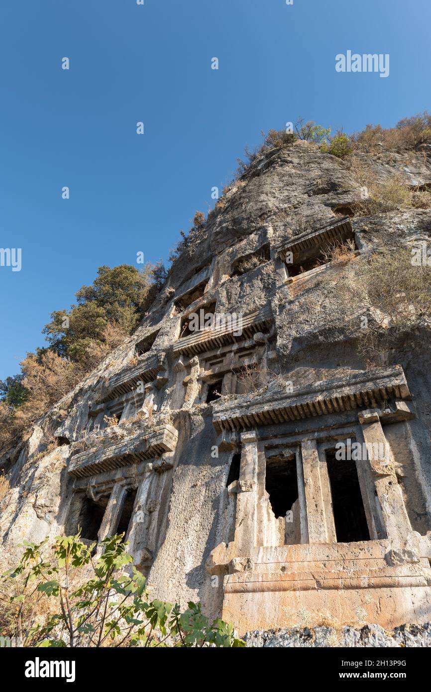 Tomb of Amyntas, the Fethiye Tomb. View of the tombs carved into the ...