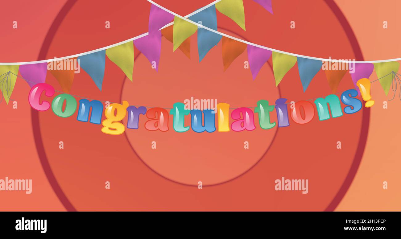 Image of colorful flags and congratulations on orange background Stock ...