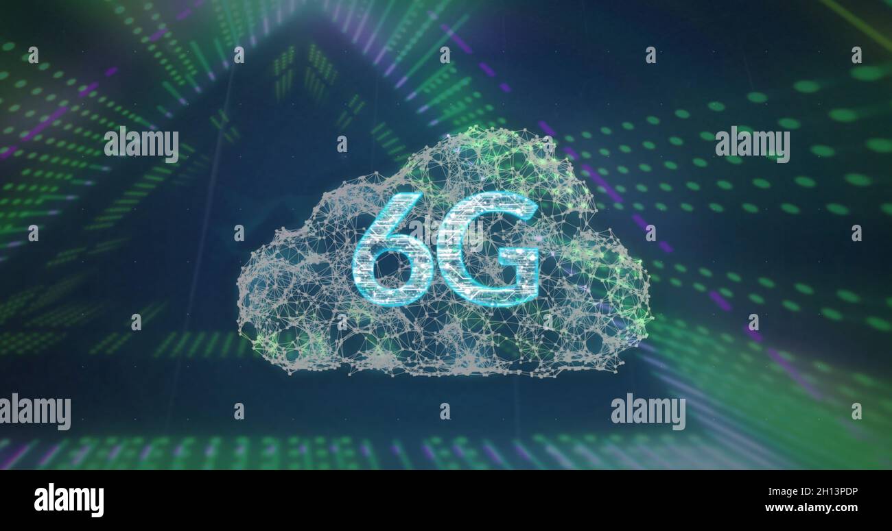 Image of 6g text with digital cloud over neon light trails Stock Photo - Alamy