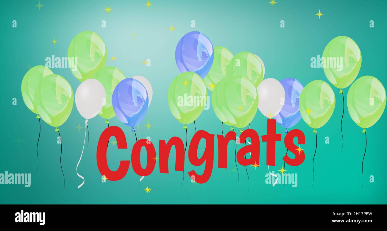 Image of green and blue balloons and congrats on green background Stock ...