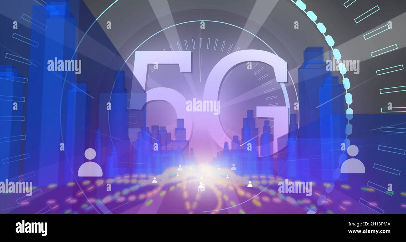 5G text on circles against 3D city model Stock Photo - Alamy